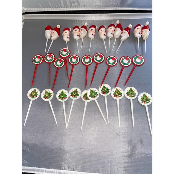 Unknown | Accents | Vintage Christmas Cake Cupcake Topper Plastic Lot ...